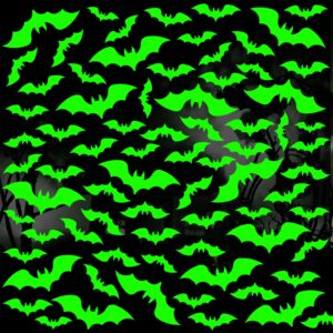 89 pieces halloween luminous stickers glow in the dark window decals night glow decals bat wall stickers adhesive moon peeping eyes ceiling stickers for halloween party(bat style)