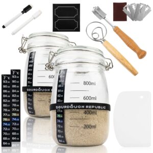 hemlock home brewing sourdough starter jar kit, 2-pack, sourdough baking accessories, for sourdough baking and sourdough supplies