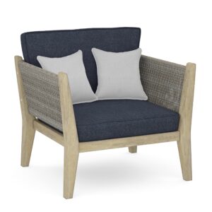 simplihome cayman 35 inch wide contemporary outdoor conversation chair with décor pillows in slate grey polyester fabric, for the living room and family room