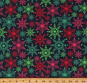 david textiles holiday snowflakes green cotton fabric by the yard, multicolor, (dx-3073-1c-3), 44 inches