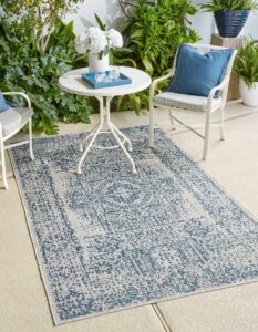 rugs.com outdoor traditional collection rug – 4' x 6' blue flatweave rug perfect for entryways, kitchens, breakfast nooks, accent pieces