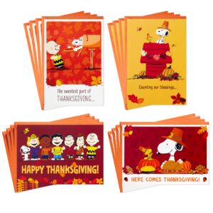 hallmark peanuts thanksgiving cards assortment, snoopy and friends (16 assorted cards with envelopes)