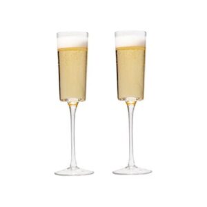 vikko champagne flutes, large 8 oz capacity, crystal clear champagne glasses, set of 2 elegant sparkling wine glasses