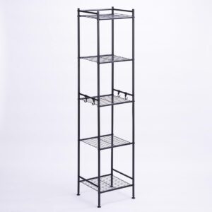 UPVOTED 5-Tier Free Standing Wire Rack Adjustable Metal Shelving Storage Unit for Pantry Laundry Kitchen Office, with 4-Hooks, Black