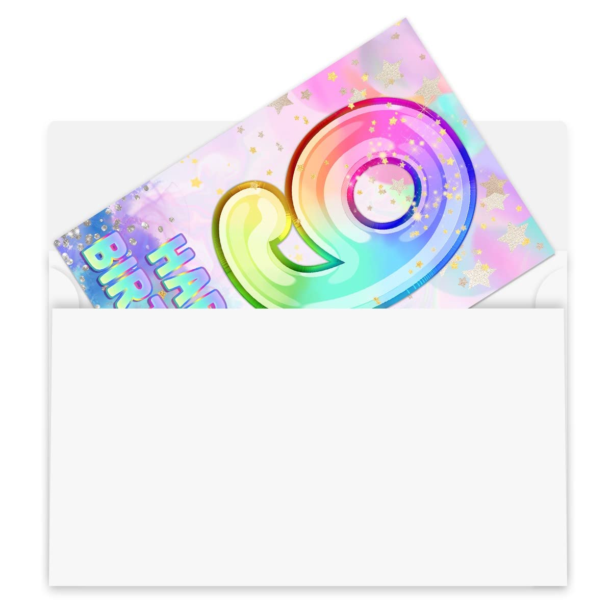 MUZRUYOU 9th Birthday party Invitation Cards, Rainbow Holographic invite with Envelopes（20 set