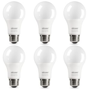 dicuno a19 led light bulbs 60w equivalent, daylight white 5000k, high cri 90, e26 medium base 9w 800 lumens 120v, non-dimmable, frosted, 6 pack