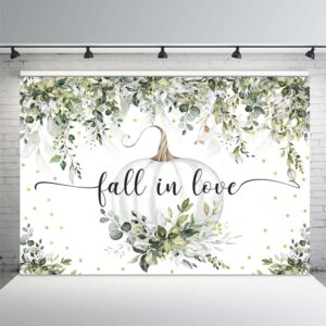 mehofond thanksgiving fall in love bridal shower backdrop eucalyptus autumn fall pumpkin wedding shower background for photography miss to mrs banner engagement anniversary party decorations 7x5ft