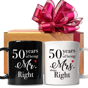 faljiok 50 year anniversary coffee mugs set of 2, 50 years of being mr right & mrs always right mug 11oz, 50th wedding anniversary mug gifts for couple parents grandparents