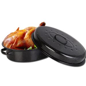 letschef roasting pan 18.3 inch roaster pan set enamel oven roaster pan with lid for turkey chicken cookware