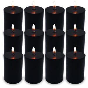 2"x3" black pillar candles, set of 12 handmade pillar candles bulk, large pillar candle, dripless pillar candles for weddings, parties, halloween, church, home décor