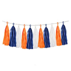 15pcs navy blue orange white diy party tassel garland paper banner streamer backdrop for graduation astros birthday wedding baby shower nursery classroom garland tassel hanging decoration