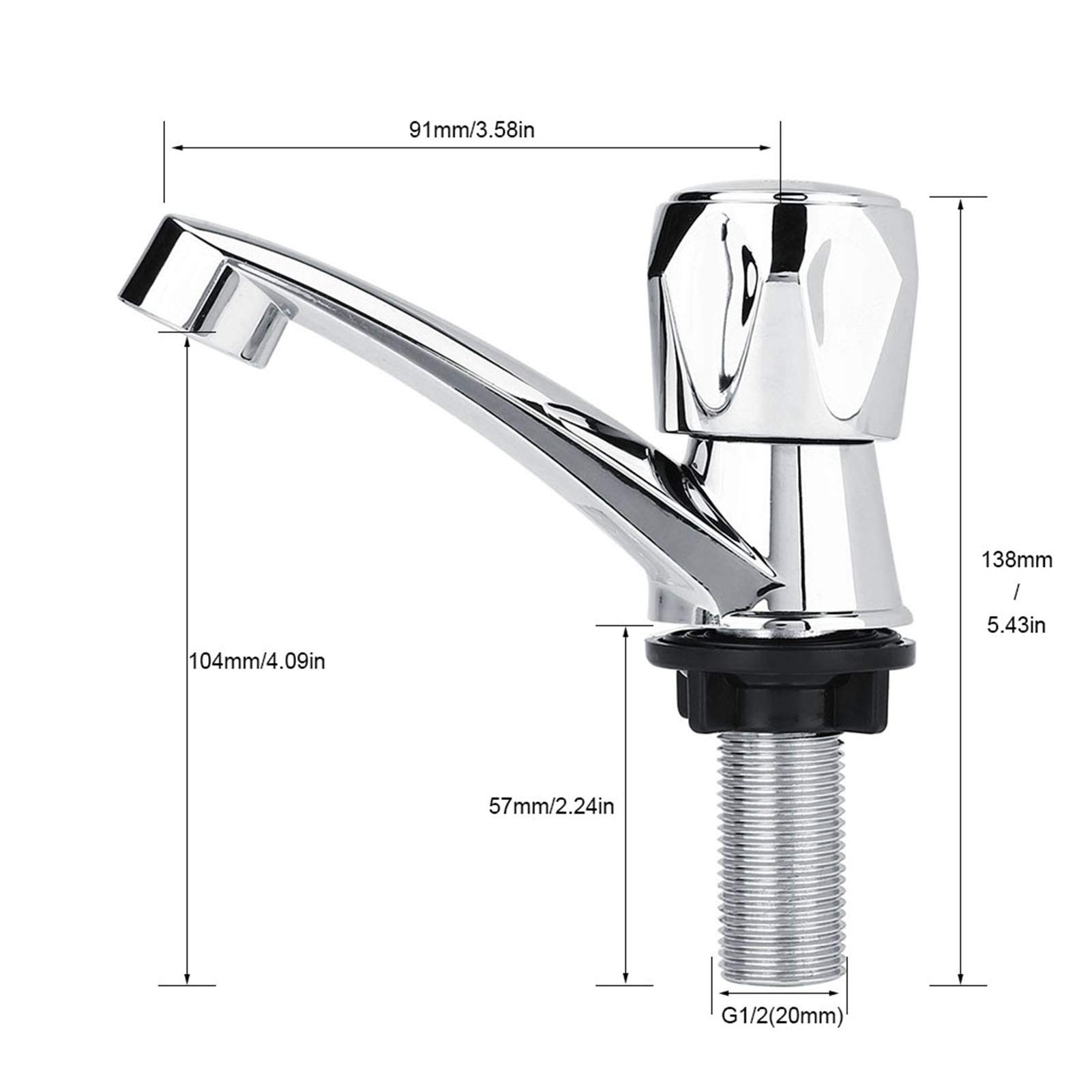 Basin Single Cold Faucet, ABS Plastic Single Handle Water Nozzle Cold Water Tap Lavatory Basin Bath Sink Vanity Faucet for Bathroom Basin Kitchen Sink Rest Room Bathtub, G1/2(20mm)