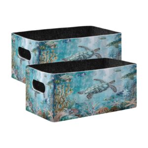 kcldeci sea turtle starfish retro map storage bins baskets for organizing, ocean beach sturdy storage basket foldable storage baskets for shelves closet nursery toy