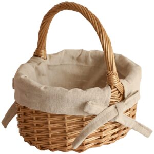 rattan flower basket,handwoven basket wedding basket bow-knot featuring large capacity multi-purpose wedding bridal girl for home wedding home garden decor wood color 7.87" x 6.69" x 4.33"