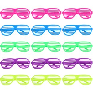 15 pack shutter shades glasses 80s party favors plastic glasses for kids neon shutter party glasses for adults hora loca party supplies neon sunglasses accessories last day of school party