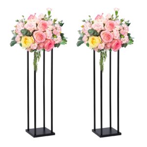 simprefine 2 pcs 32 inches matte black wedding column decorative flower stand tabletop centerpiece for engagement bridal shower event party decoration