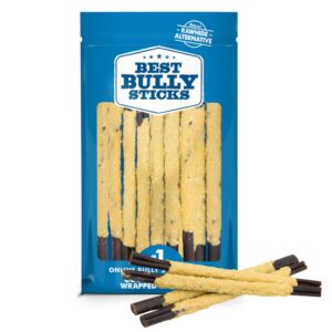 best bully sticks all natural cheese wrapped beef collagen sticks - 12 inch 12 pack - long lasting limited ingredient dog chew - supports healthy joints, skin & coat