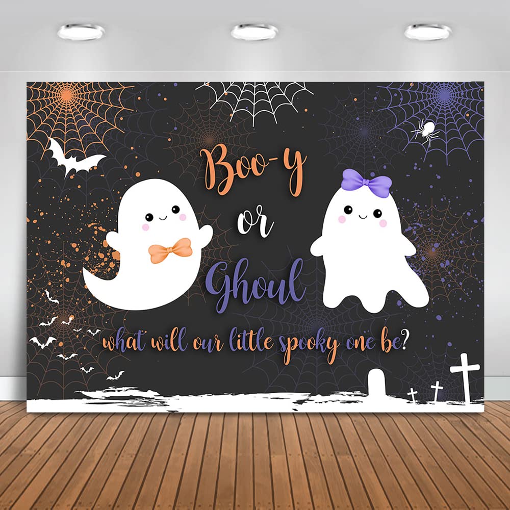 Mocsicka Halloween Gender Reveal Backdrop Booy or Ghoul Gender Reveal Background Halloween Ghost Gender Reveal Party Cake Table Decoration Banner Photo Booth Props (7x5ft)