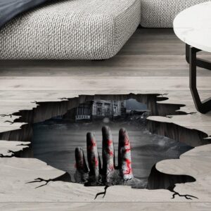 halloween floor decals 3d scary blood hand scratching floor wall stickers for living room, removable halloween decor murals for bar pub bedroom party supplies