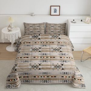 erosebridal western boho duvet insert twin,cow dream catcher bedding set southwestern comforter set,ethnic tribe arrow aztec bed quilt retro vintage exotic longhorn skull boho decor khaki beige