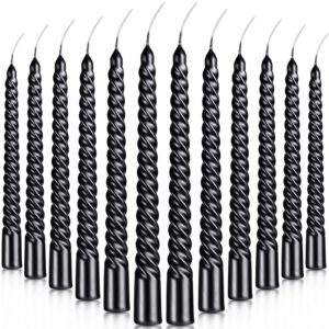 bbto 12 pcs christmas advent spiral candle unscented metallic taper candles dripless twist candles metallic dinner birthday candle for home birthday wedding party holiday decor(8 inch,black)