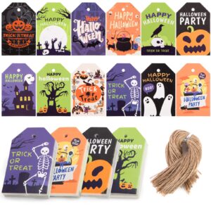 starrky halloween hanging tags, 120pcs halloween tags bulk halloween theme tags with strings for hanging decoration halloween party candy bag