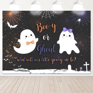 mocsicka halloween gender reveal backdrop booy or ghoul gender reveal background halloween ghost gender reveal party cake table decoration banner photo booth props (7x5ft)