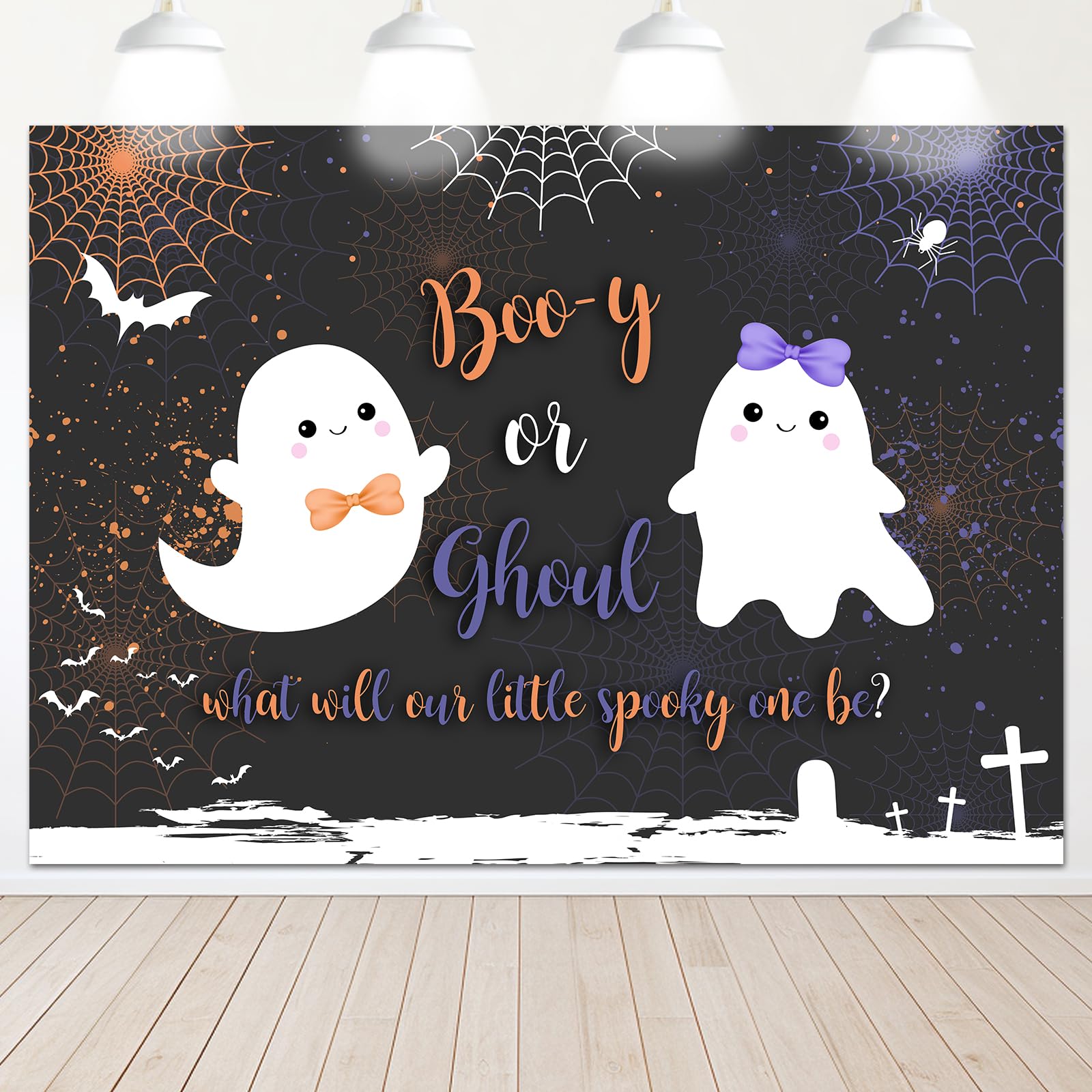 Mocsicka Halloween Gender Reveal Backdrop Booy or Ghoul Gender Reveal Background Halloween Ghost Gender Reveal Party Cake Table Decoration Banner Photo Booth Props (7x5ft)