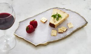 better trends agate collection, natural stone cheese board, gold-plated and white quartz charcuterie platter, 11 x 17