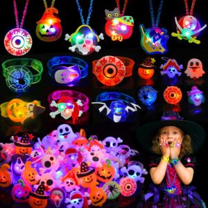 yujun 68pcs halloween light up toys,halloween party favors flashing ring bracelets necklace glow in the dark for kids halloween treats games prizes candy goodie bag fillers