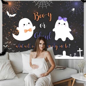 Mocsicka Halloween Gender Reveal Backdrop Booy or Ghoul Gender Reveal Background Halloween Ghost Gender Reveal Party Cake Table Decoration Banner Photo Booth Props (7x5ft)