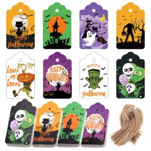 koogel 120pcs gift tags, halloween paper tags bulk halloween theme tags with strings for hanging decoration halloween party candy bag