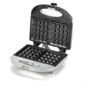 zenith electric indoor waffle grill maker with zera non-stick grilling plates, countertop bread toaster easy storage & clean perfect for breakfast grilled cheese egg & steak, platinum silver