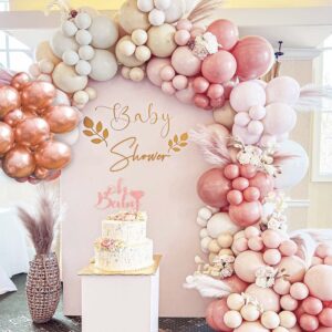 boho pink balloon arch garland kit, scmdoti blush pink balloon arch with double stuffed dusty pink nude neutral balloons for baby in bloom baby shower, birthday, weddings,bridal shower decoration