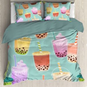 darani boba milk tea duvet cover full 80 x 90 in ultra soft washed microfiber comforter cover sets 3 pieces (1 duvet cover + 2 pillow shams)