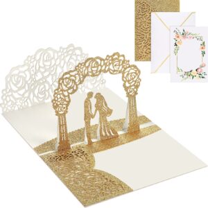 tallew wedding pop up card set 3d greeting anniversary card romantic wedding congratulations card with envelope for bride and groom valentine's day engagement party supplies(arched door style)