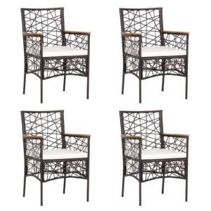 happygrill patio pe rattan dining chairs set of 4, patio pe wicker armchairs with removable cushions and acacia wood armrests for deck poolside backyard