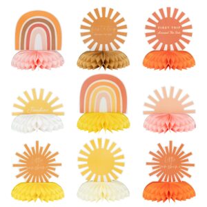 g1ngtar 9pcs boho sun honeycomb centerpieces table toppers hippie rainbow muted sun table decor first trip around the sun birthday party decoration baby shower supplies for baby boys girls