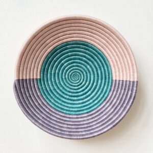 african basket- nyakizu/rwanda basket/woven bowl/sisal & sweetgrass basket/blush pink, lilac, teal