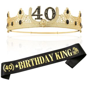 40th birthday crown and sash, party decoration for men (gold)