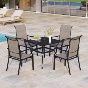 mixpatio 5 pieces patio dining set, 4 people outdoor furniture set, 37" square metal table with 1.57" umbrella hole, 4 padded textilene standard chairs，for deck garden backyard lawn poolside