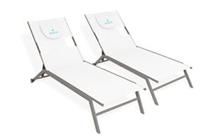 ostrich chatham 2 pieces patio chaise lounges, patio lounge chairs,facedown tanning chair, patio chairs, 5-position recliner adjustable sunbathing lounge chair for patio,yard, pool, white & tan