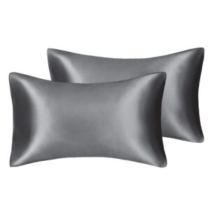 2 pack zippered satin toddler pillowcaes, 14x 20 inches, luxury and silky soft travel zip pillow cases (standard, dark grey)