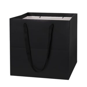 yerpkefey 11.8" large gift bag，square reusable gift bags large for birthday wedding christmas presents doll (black)