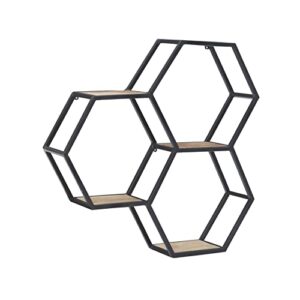 powell dealya black metal honeycomb wall shelves with wood bottoms