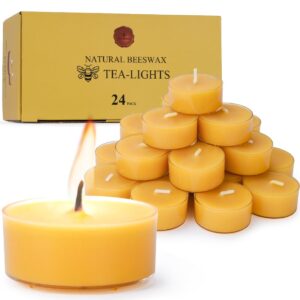 natural yellow beeswax tealight candles - 24 pcs - organic candle natural scent smokeless clean burning