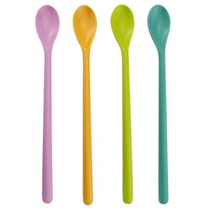 zzlzx 4pcs 8.9 inches long handle spoons long handle mixing spoon coffee spoons tall iced tea, ice cream sundae, cocktail, hot chocolat stirring longdrink spoons (pink yellow blue green)