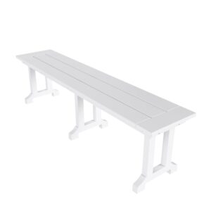 wo outdoor furniture 65” long trestle horizontal poly lumber bench seat chair, uv and weather resistant, perfect for dining, patio, garden, balcony, porch, backyard, (white)