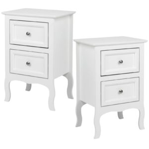 karl home white nightstand set of 2. farmhouse end side table set of 2 bedside nightstands chest with drawers small night stand with 2 drawer and solid wood legs for bedroom, living room