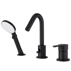 crea roman tub faucet black, tub faucet bathtub bath faucet set 3-hole with hand shower tub spout diverter deck-mount pull out bathroom tub faucet